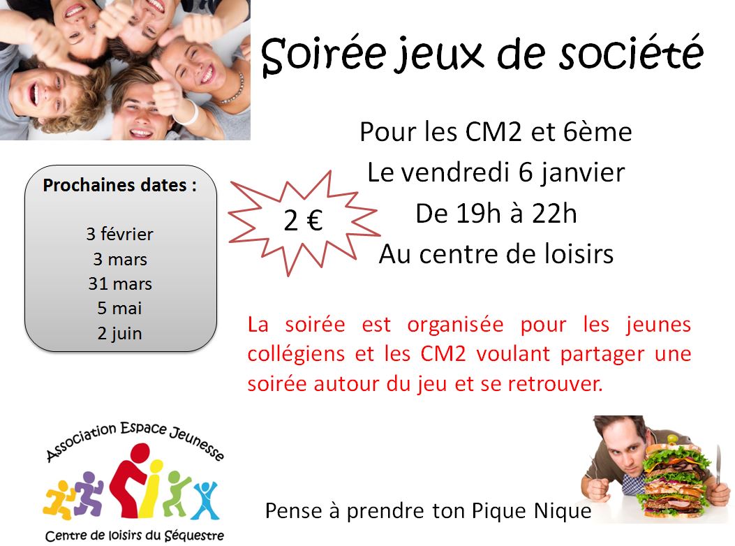 Soirée jeux de société | Association Espace Jeunesse